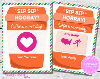 INSTANT DOWNLOAD Sip Sip Hooray Happy Valentines Day Latte Coffee Gift ...