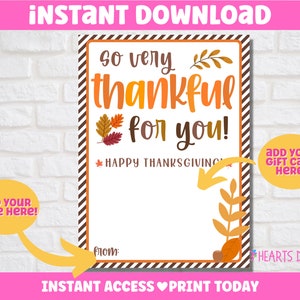 Gift Card Holder Printable Thankful for You Happy - Etsy