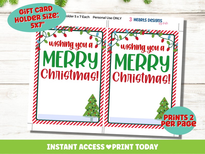 Printable Gift Card Holder Christmas Merry Christmas Card - Etsy