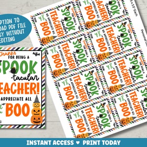 Spooktacular Teacher Halloween Gift Tag Printable Halloween Gift for ...