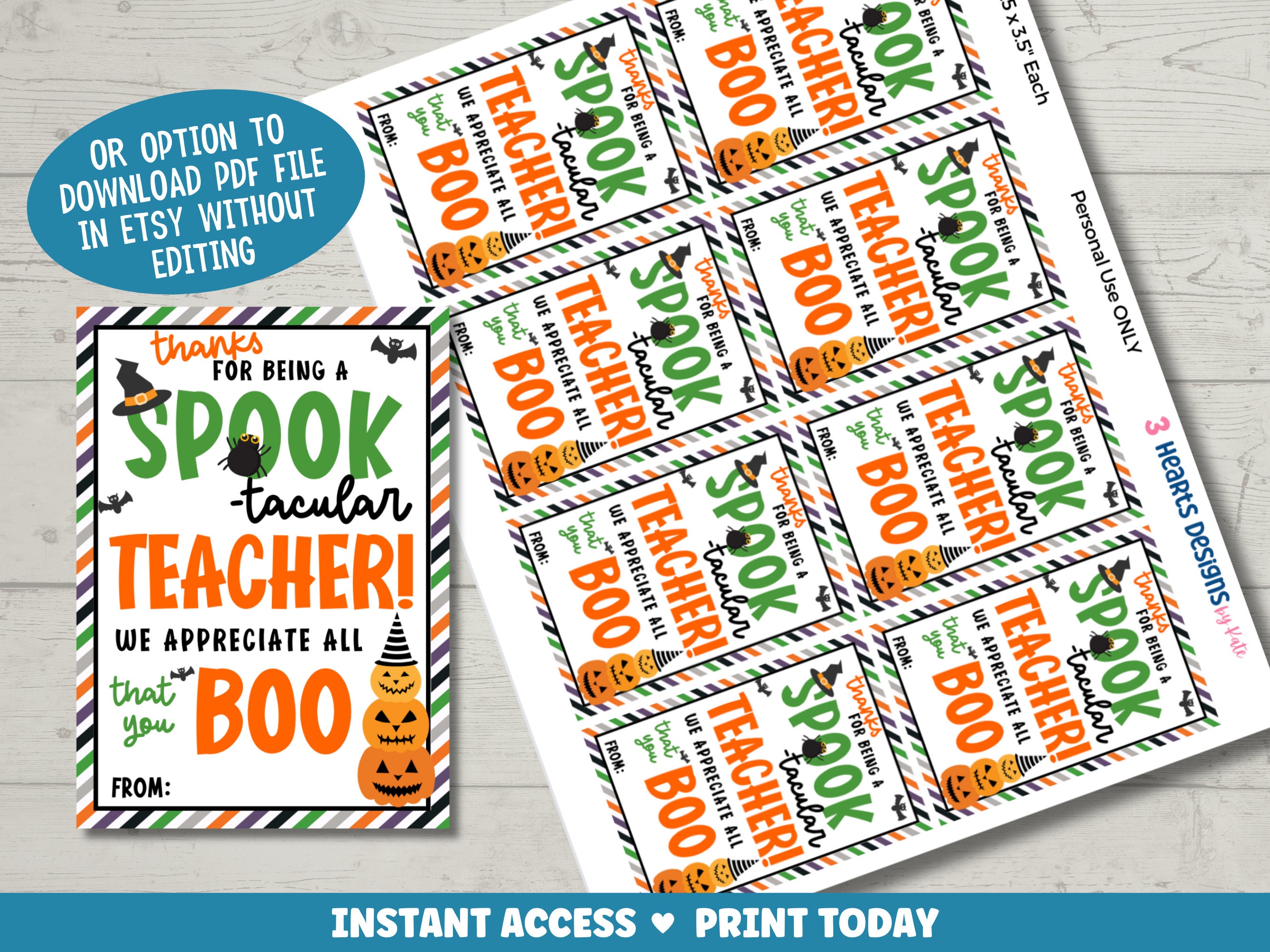 Editable Spooktacular Halloween Gift Tag for Teachers - Printable ...