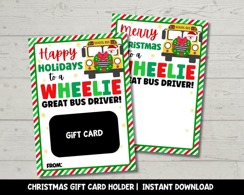 Bus Driver Christmas Gift Card Holder Printable | Appreciation Holiday ...