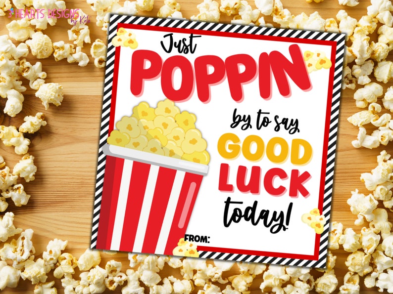 Good Luck Printable Popcorn Gift Tag Just Poppin by Team - Etsy