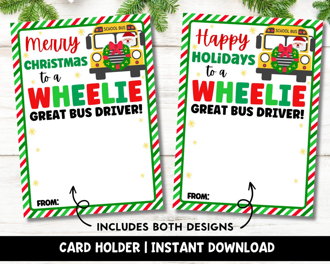 Bus Driver Christmas Gift Card Holder Printable | Appreciation Holiday ...