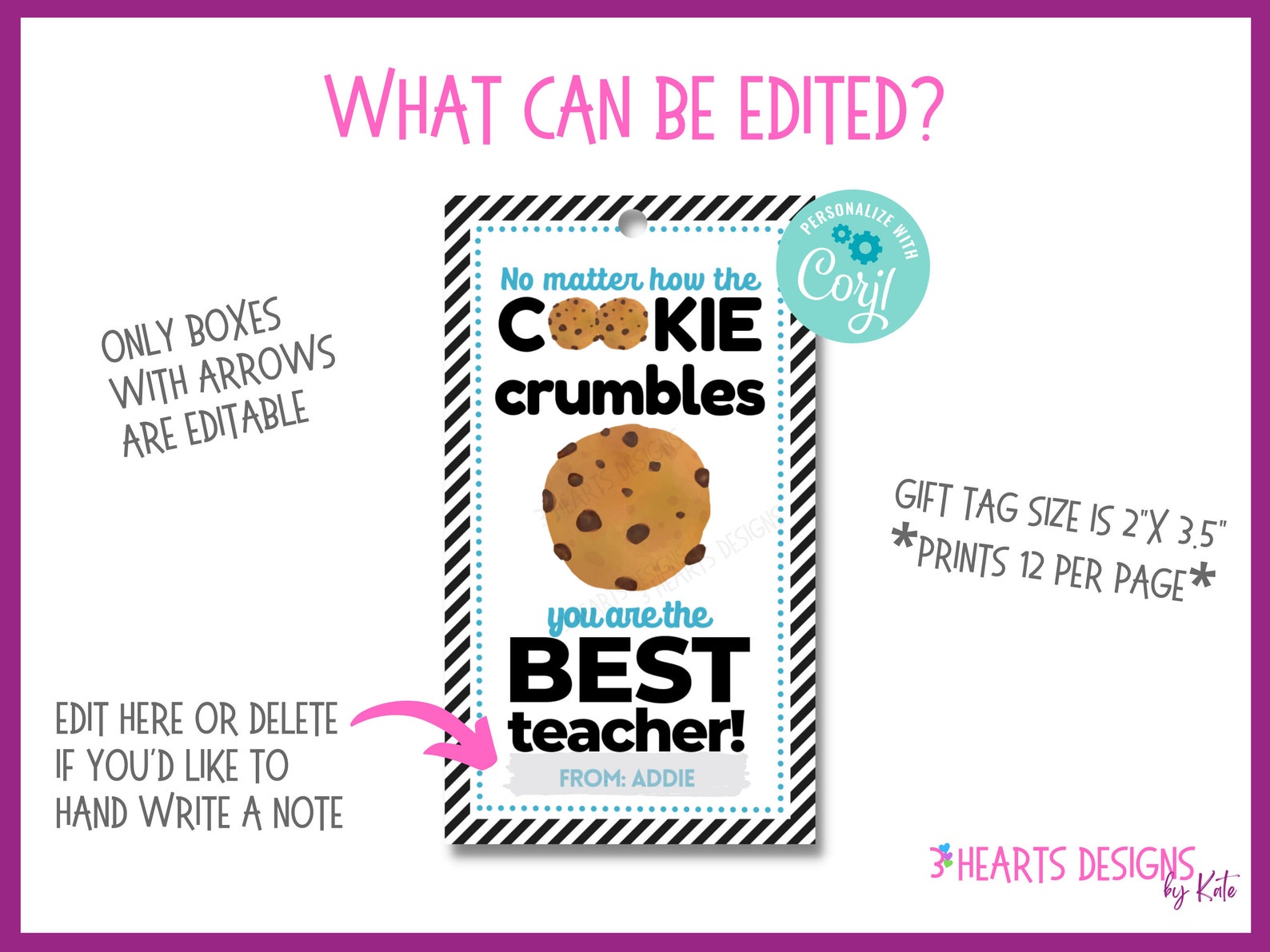 Teacher Appreciation Cookie Gift Tag | Cookie Crumbles Digital Download ...