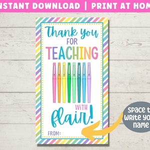 Teacher Appreciation Gift Tag: Marker Pen Printable | Instant Download ...