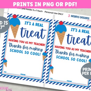 Ice Cream Gift Card Holder Printable: Teacher Appreciation | Instant ...
