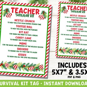 Christmas Teacher Survival Kit Tags | School PTO PTA | Instant Download ...