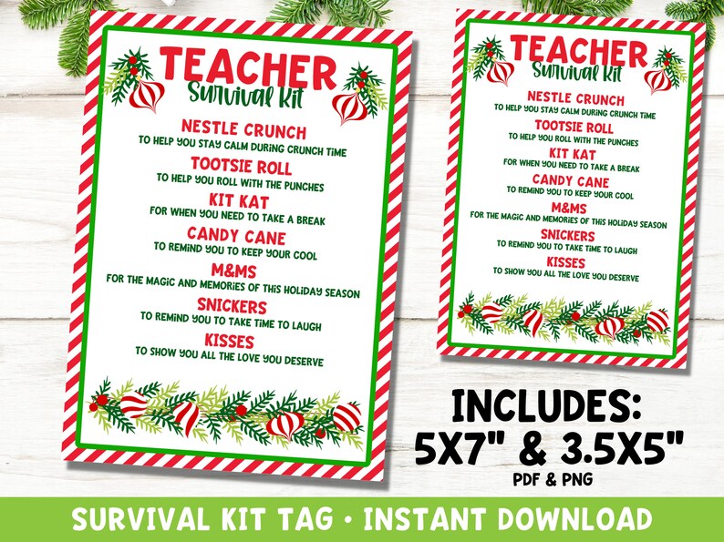 Christmas Teacher Survival Kit Tags | School PTO PTA | Instant Download ...
