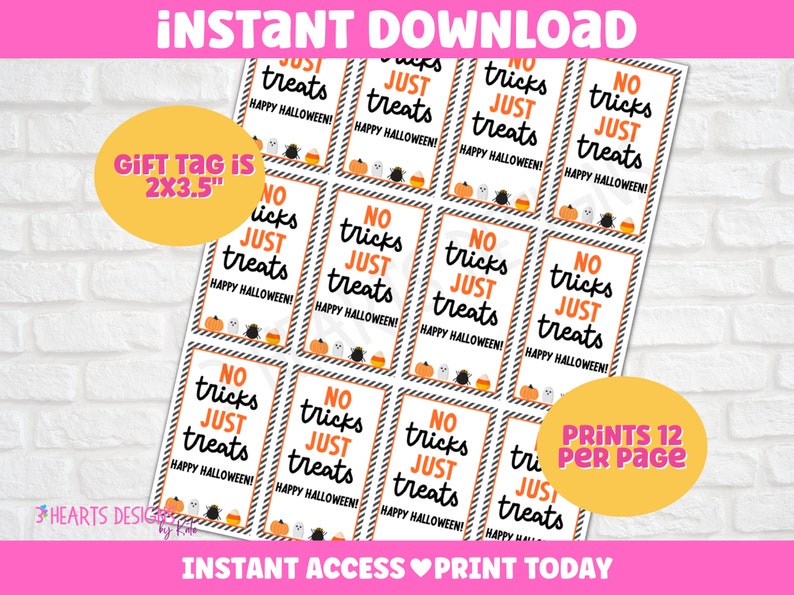 Halloween Favor Tags Printable Instant Download | No Tricks Just Treats ...
