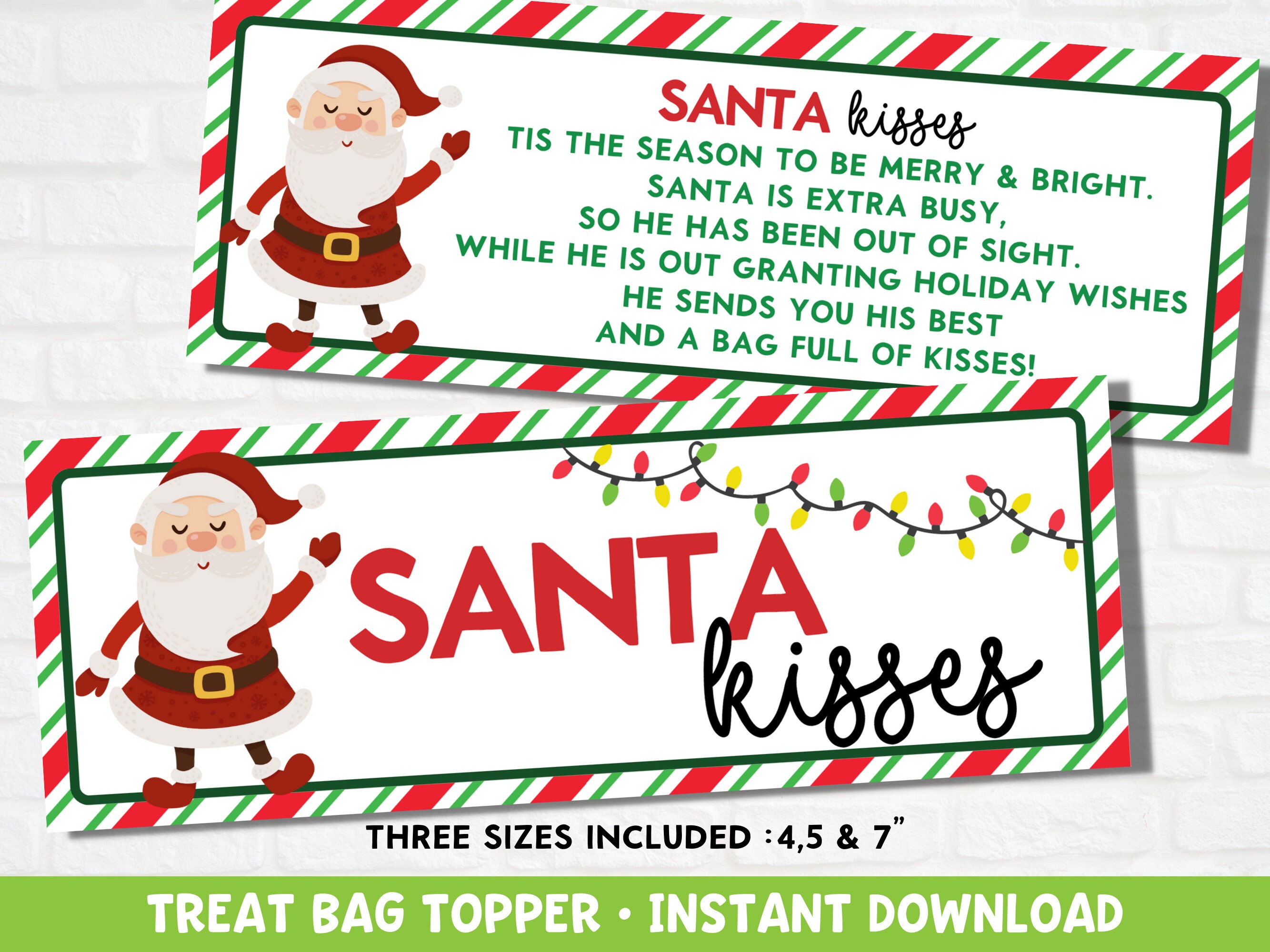 Santa Kisses Treat Topper Digital Download for Christmas Goody Bags ...
