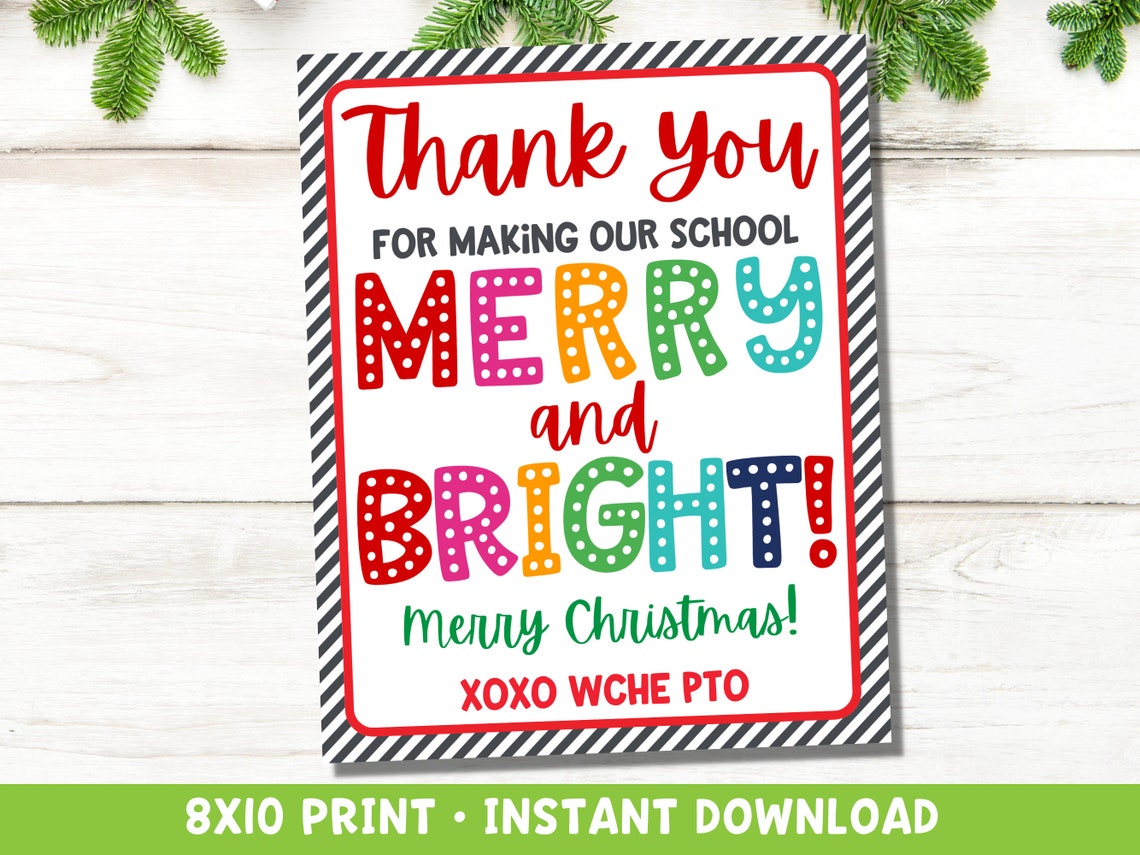Teacher Appreciation Sign Printable Christmas Sign Merry and - Etsy