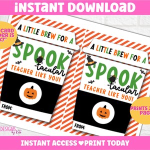Printable Halloween Teacher Coffee Gift Card Holder Fall - Etsy