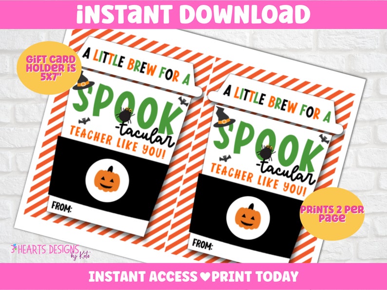 Printable Halloween Teacher Coffee Gift Card Holder Fall - Etsy