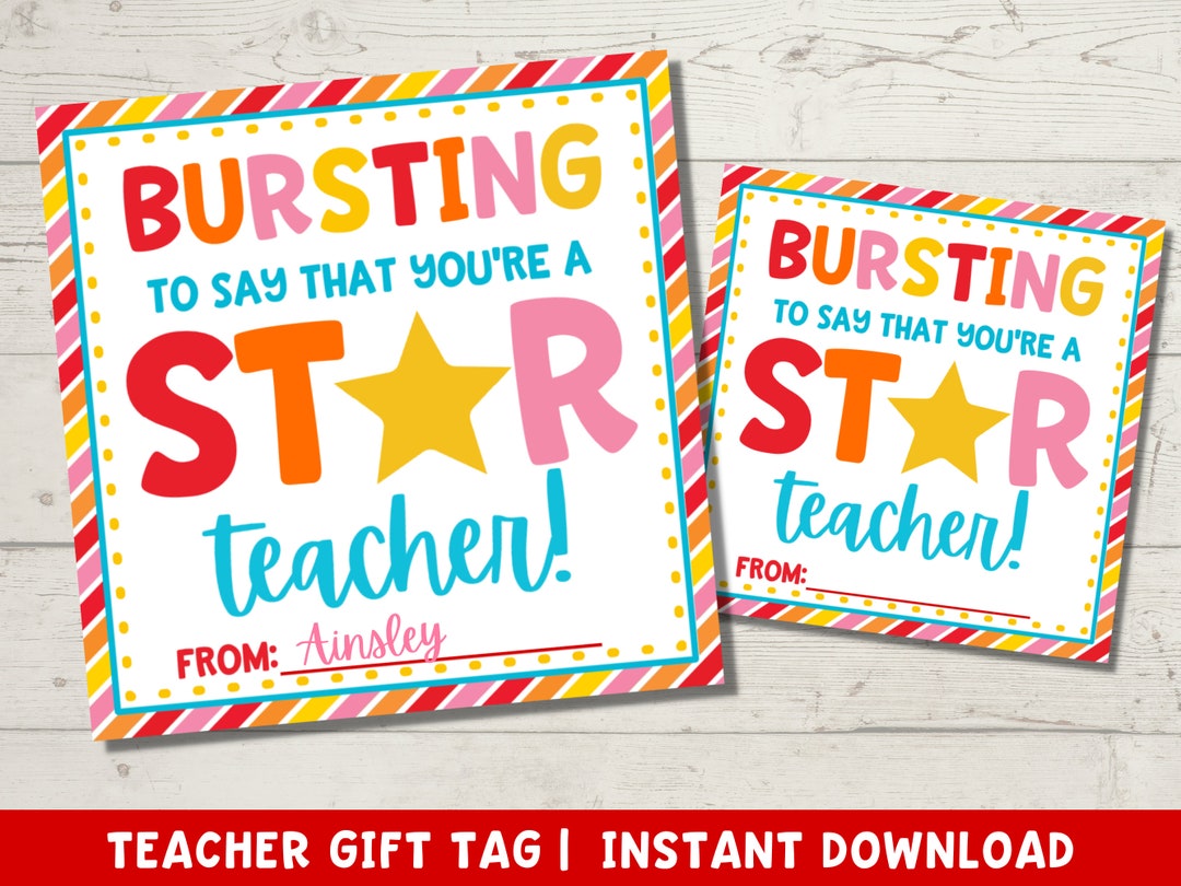 Printable Star Teacher Appreciation Gift Tag | Instant Download for ...