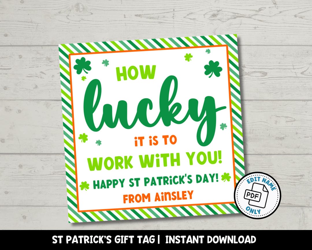 St Patrick Coworker Gift Tag Printable | Lucky to Work With You Cookie ...