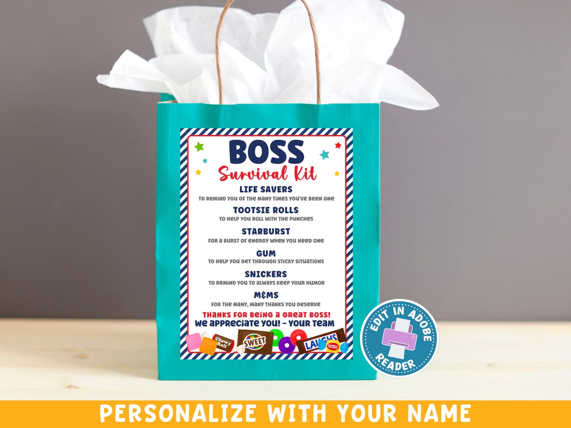 Boss Survival Kit Printable Boss Gift Tag Gift for Manager - Etsy UK