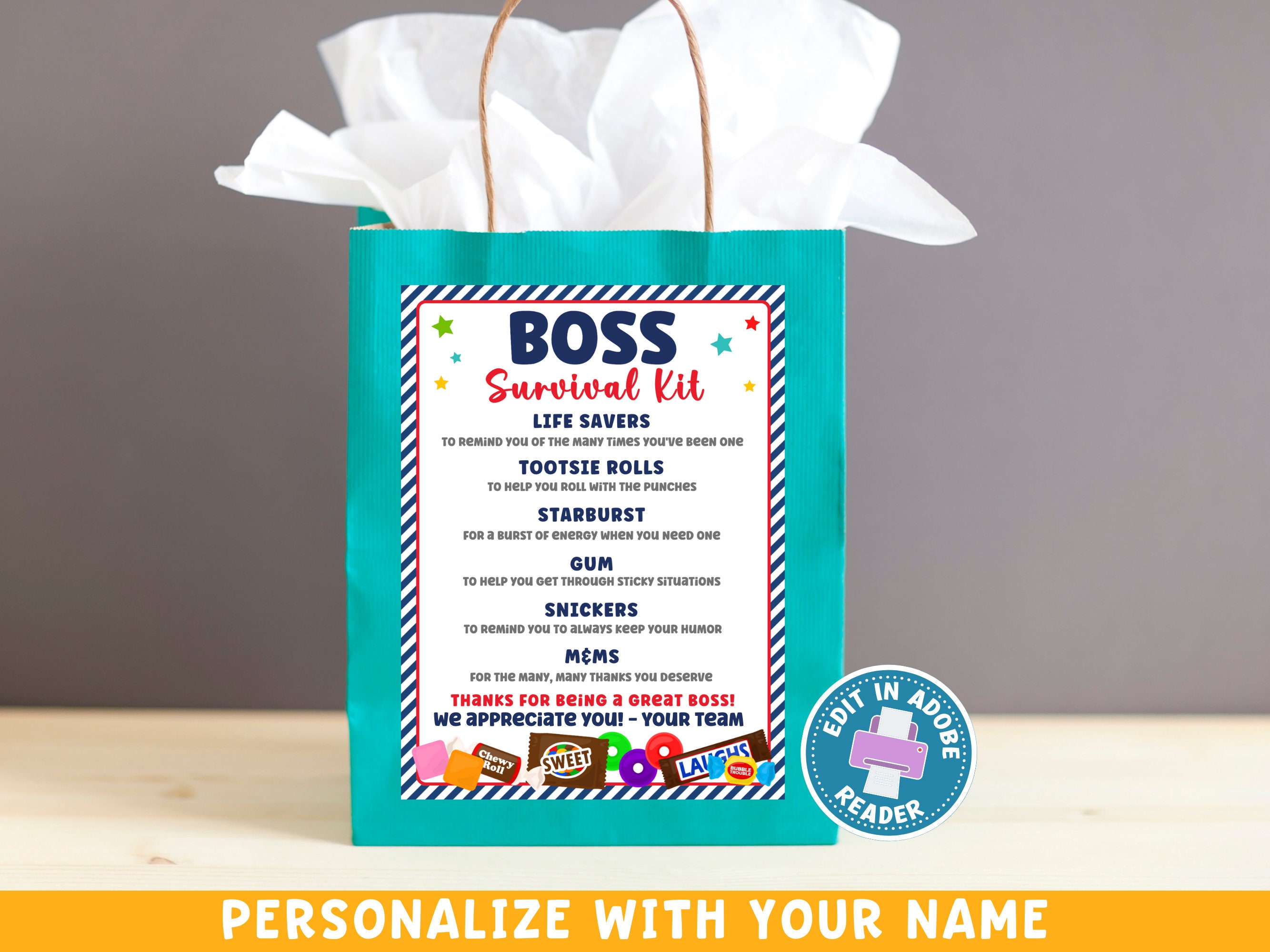 Boss Survival Kit Printable Boss Gift Tag Gift for Manager - Etsy UK