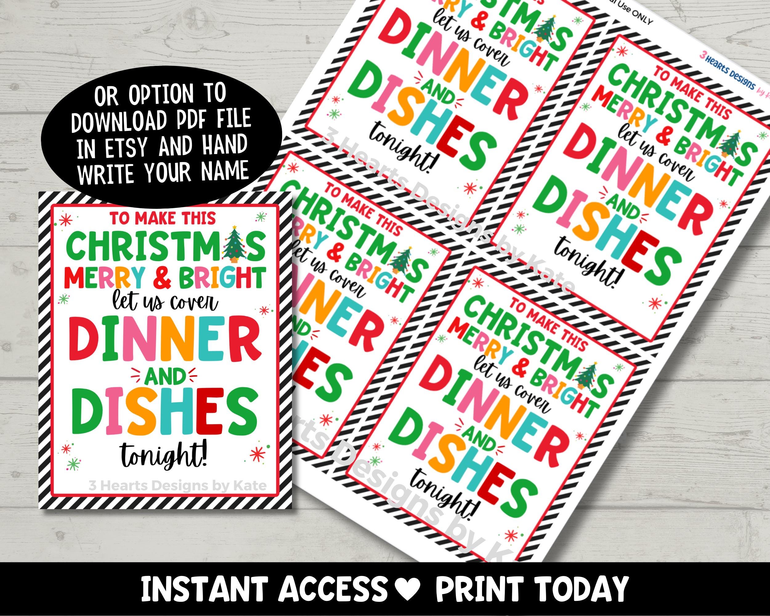 Printable Christmas Dinner Dishes Gift Tag: Teacher, Friend, Coworker ...