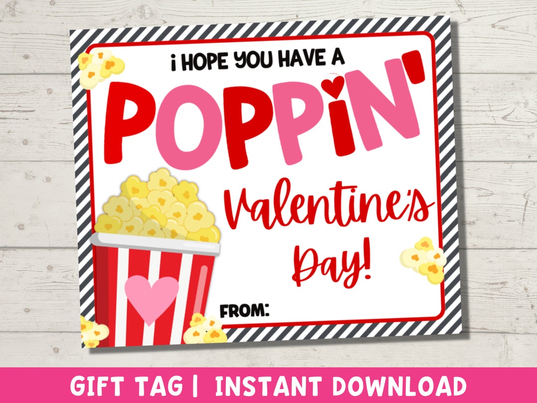 Popcorn Valentine Printable | Classroom Valentines | Popcorn Gift Tag ...