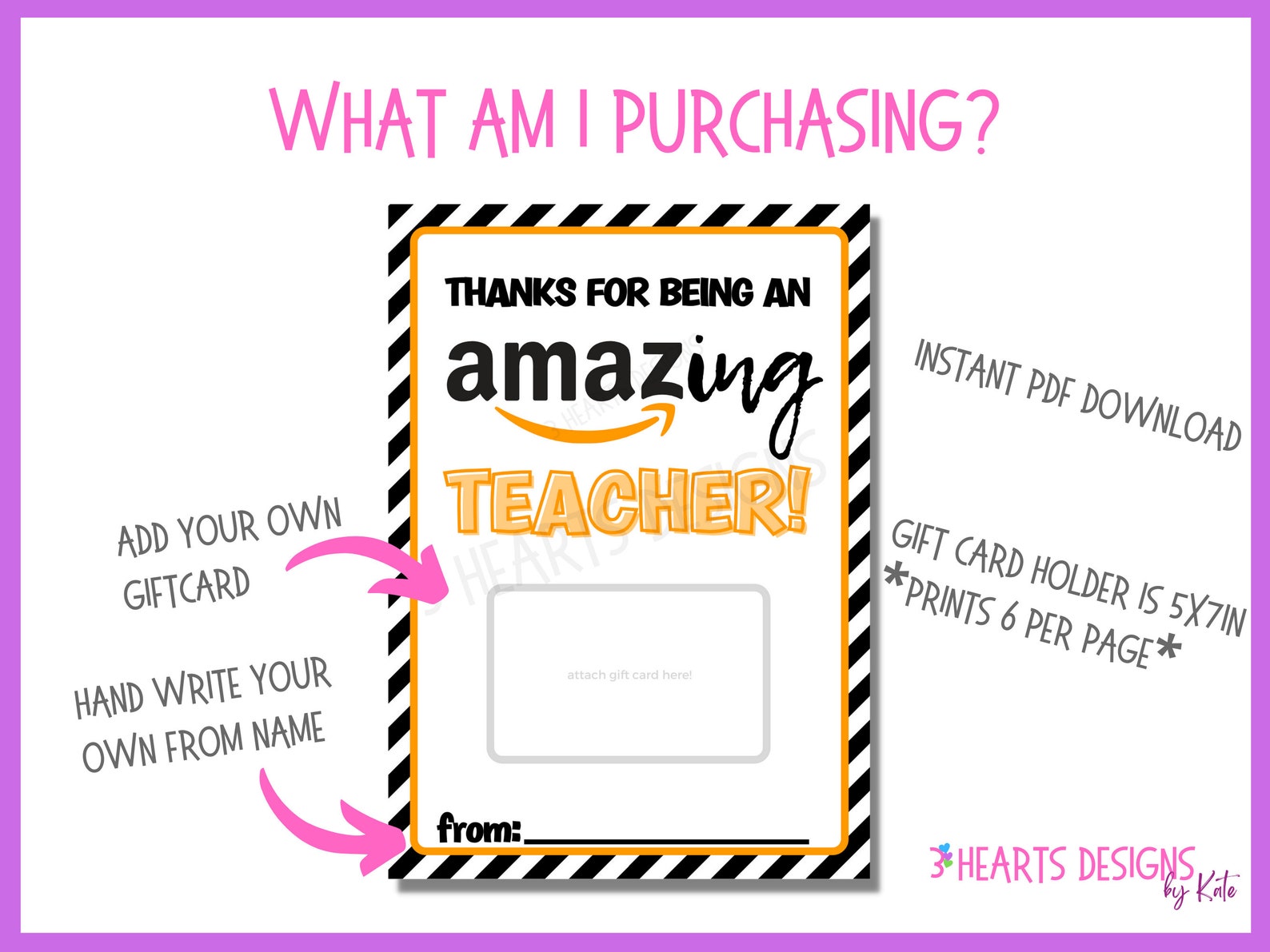 Printable Teacher Gift Card Holder Amazon Gift Card | Etsy