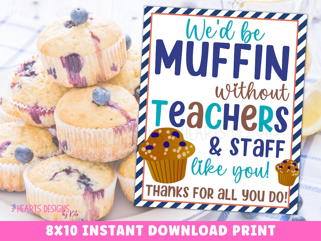 Muffin Teacher Appreciation Sign We'd Be Muffin - Etsy