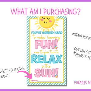 Printable Teacher Appreciation Gift Tag for End of Year and Summer ...