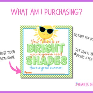 Printable Future is Bright Tag: Sunglasses Gift | Digital Download - Etsy