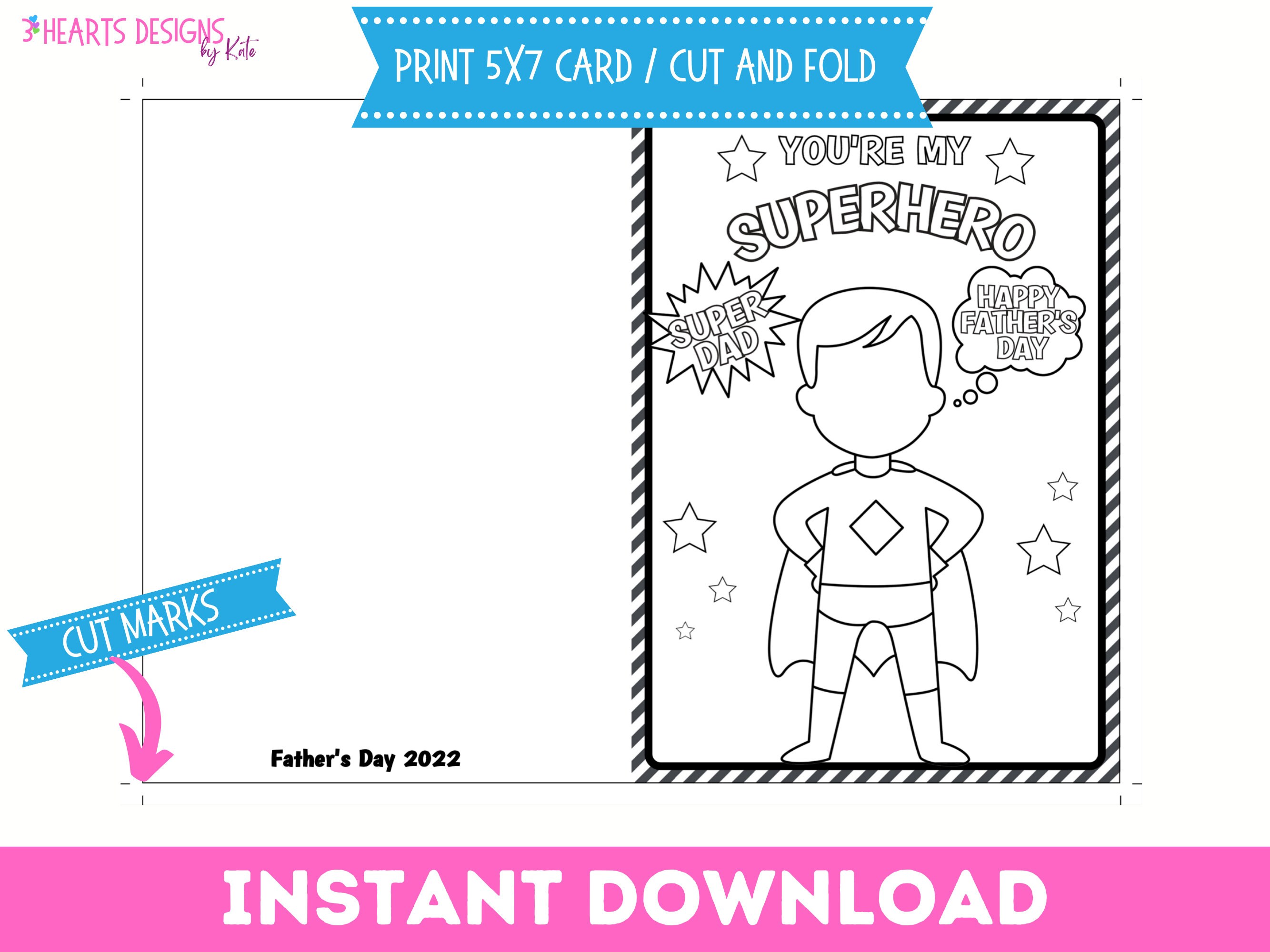 Superhero Dad Coloring Card | Printable Father's Day Gift | Digital ...