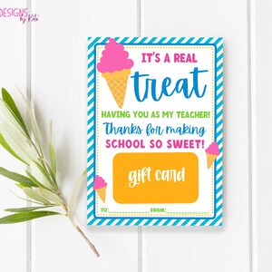 Teacher Appreciation Gift Card Holder Printable | Ice Cream Gift Card ...