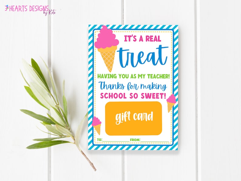 Ice Cream Gift Card Holder: Teacher Appreciation Printable | Instant ...