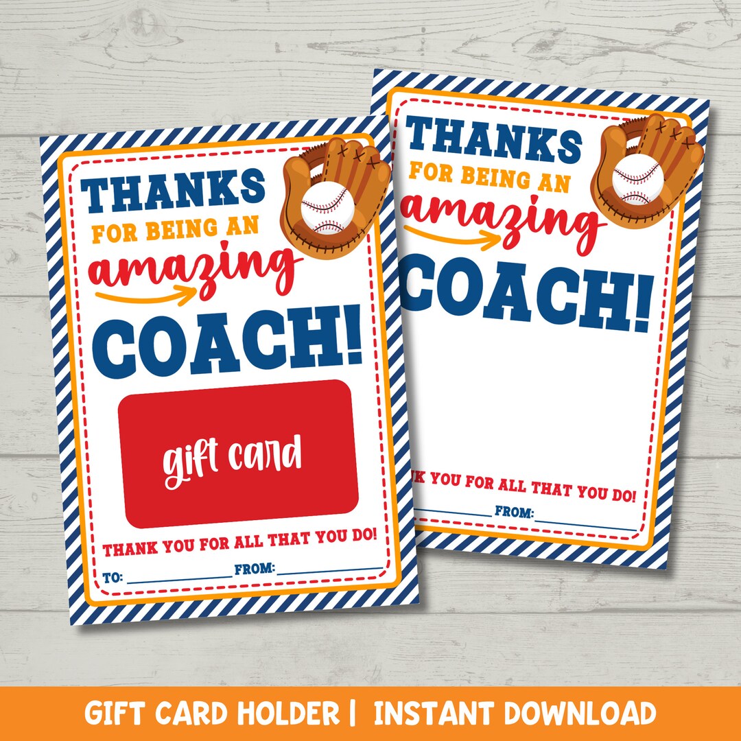 Baseball Coach Gift Card Printable | Coach Appreciation Team Gift ...