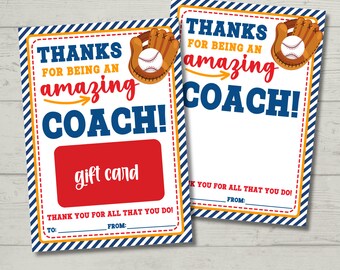Baseball Coach Gift Card 5x7 Printable Gift Card for Coach Thank You ...