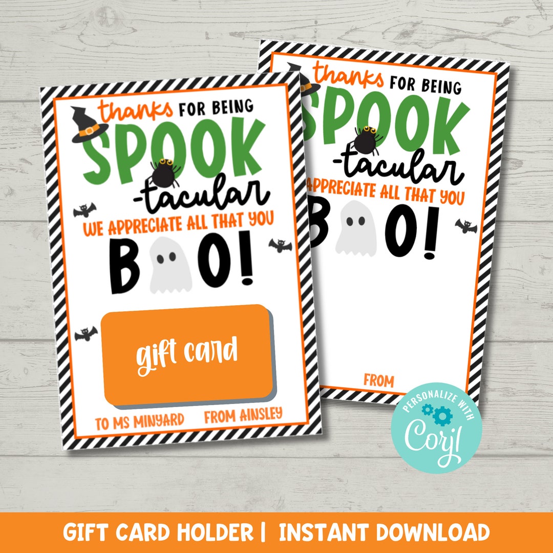 Editable Halloween Teacher Appreciation Gift Card Holder Template ...
