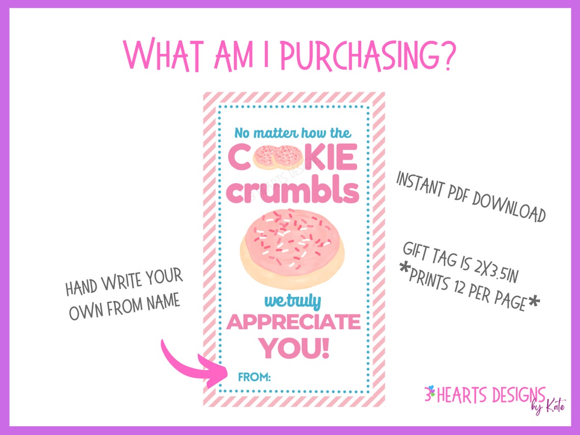 PRINTABLE Cookie Thank You Tag Cookie Appreciation Gift Tag - Etsy