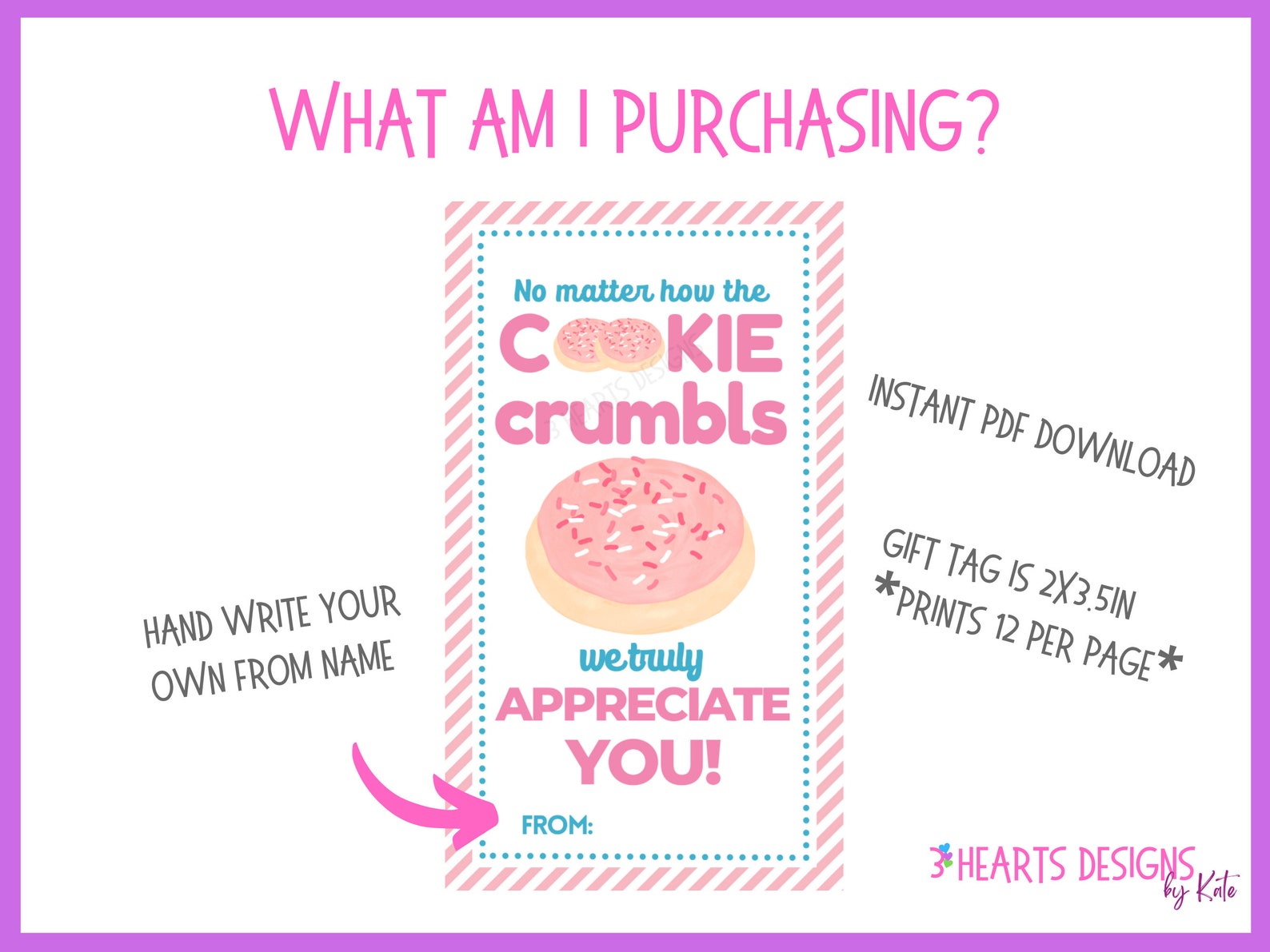 PRINTABLE Cookie Thank You Tag Cookie Appreciation Gift Tag - Etsy