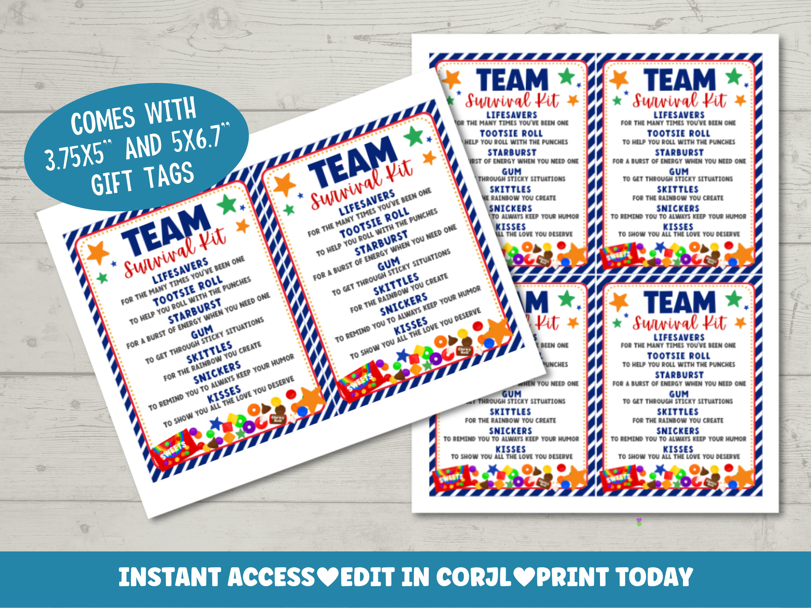 Editable Printable Team Survival Kit Staff Appreciation Candy Tag Gift ...