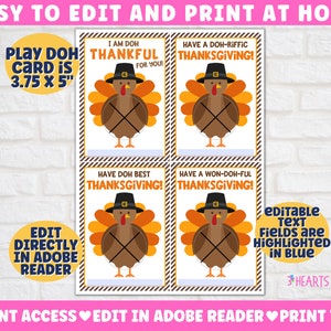 Thanksgiving Play Doh Cards Printable Kids Activity Thanksgiving Table ...