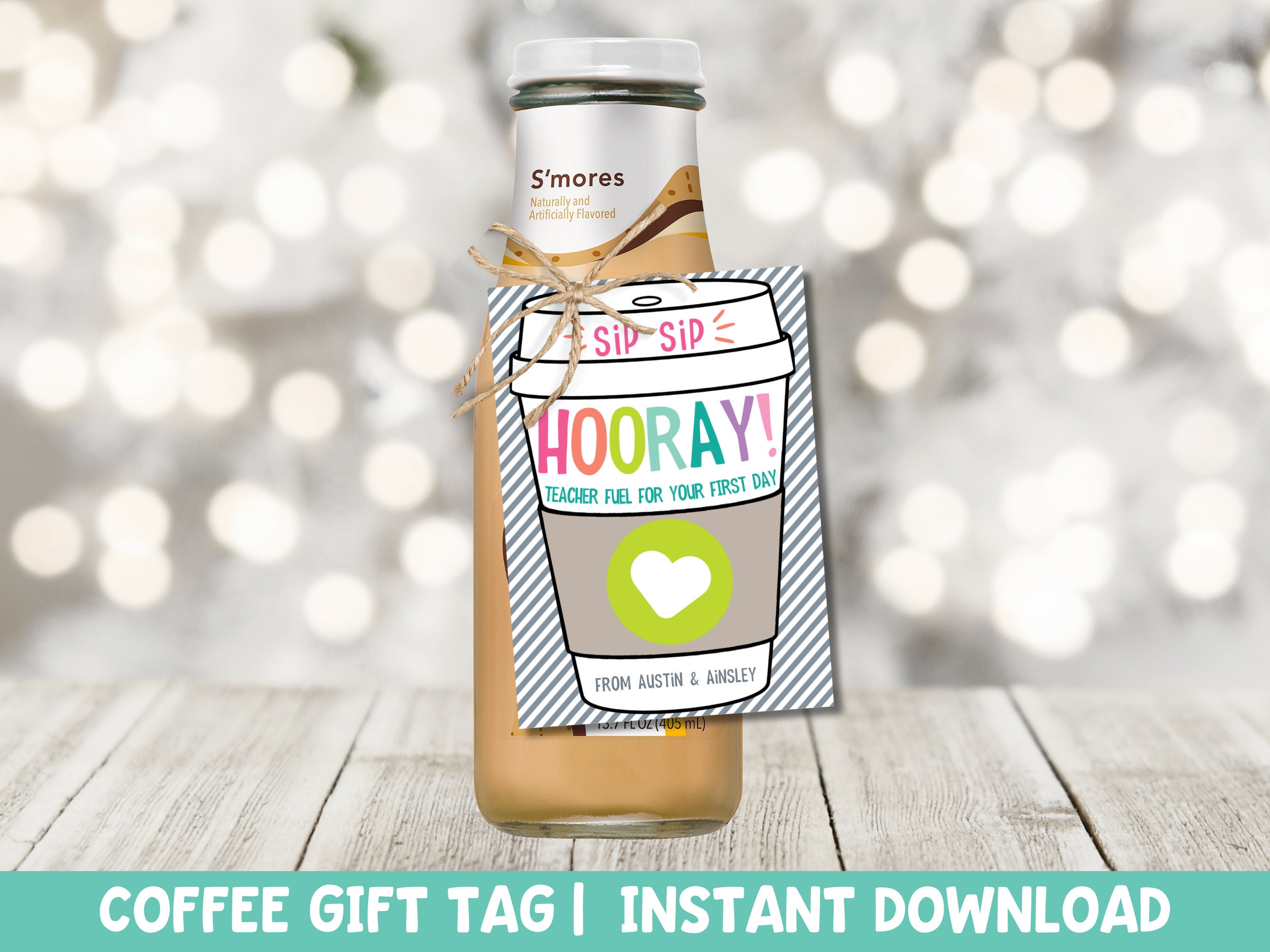 Teacher Coffee Gift Tag: Sip Sip Hooray, Editable | Instant Download ...