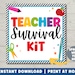 Printable Teacher Survival Kit Tags for First Day and Beyond – Instant ...