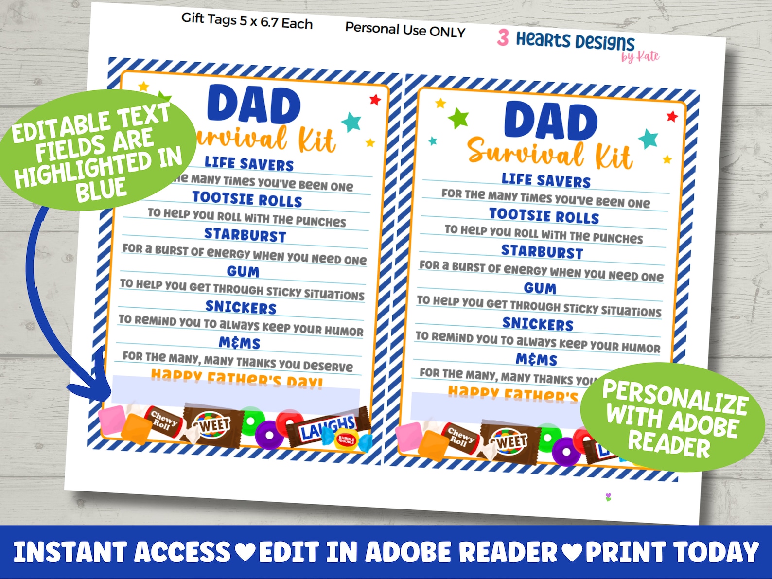 Dad Survival Kit Printable | Happy Fathers Day Funny Gift for Dad ...