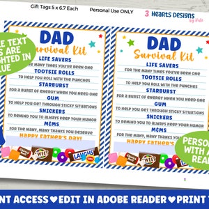 Dad Survival Kit Printable | Happy Fathers Day Funny Gift for Dad ...