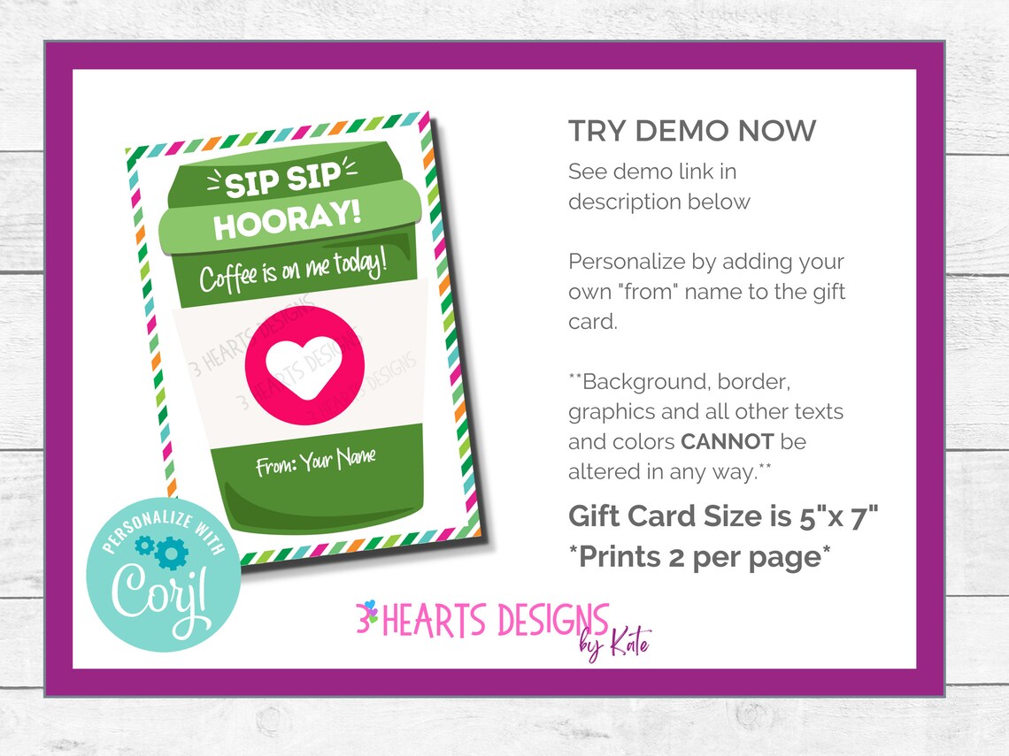 Sip Sip Hooray Coffee Editable Printable Gift Card Holder - Etsy