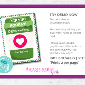 Sip Sip Hooray Coffee Editable Printable Gift Card Holder | Instant ...