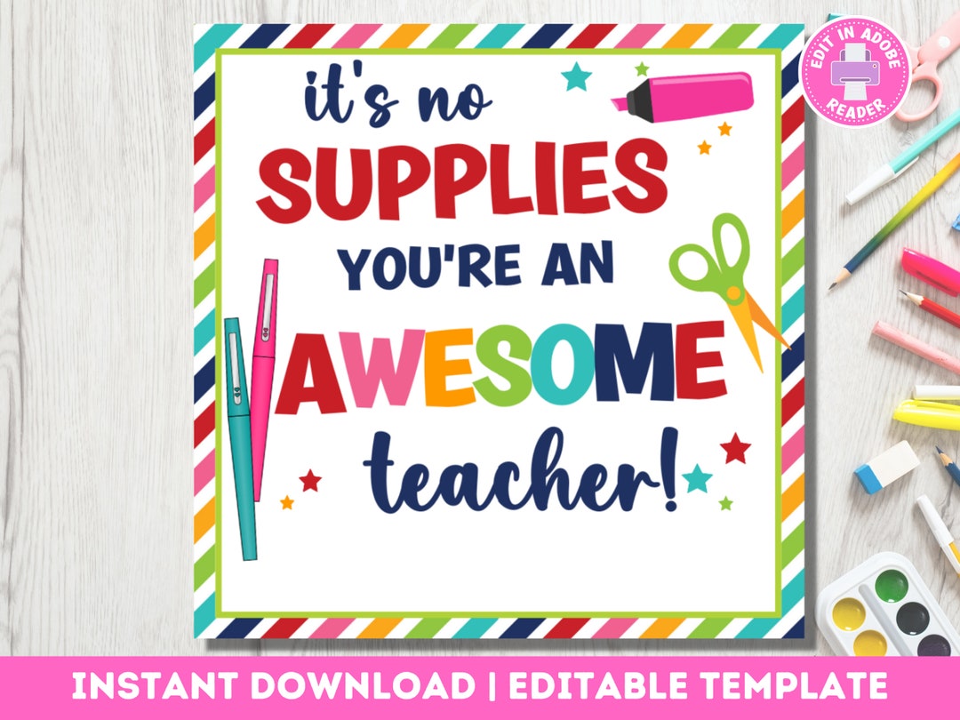 Teacher Appreciation Gift Tags: Editable School Supplies Thank You ...