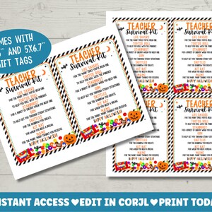 Customizable Halloween Teacher Survival Kit Gift Tag Printable Corjl ...