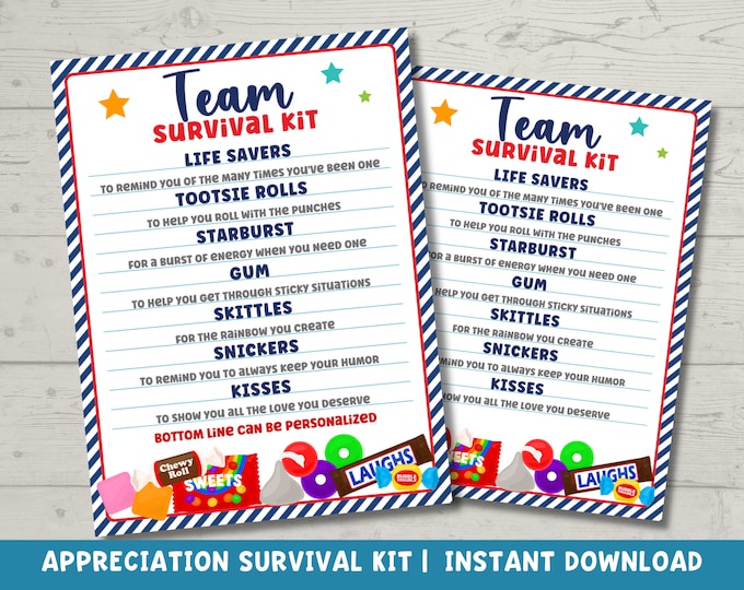 Survival Kit Printable Tags for Staff Volunteer Work | Emergency Treats ...