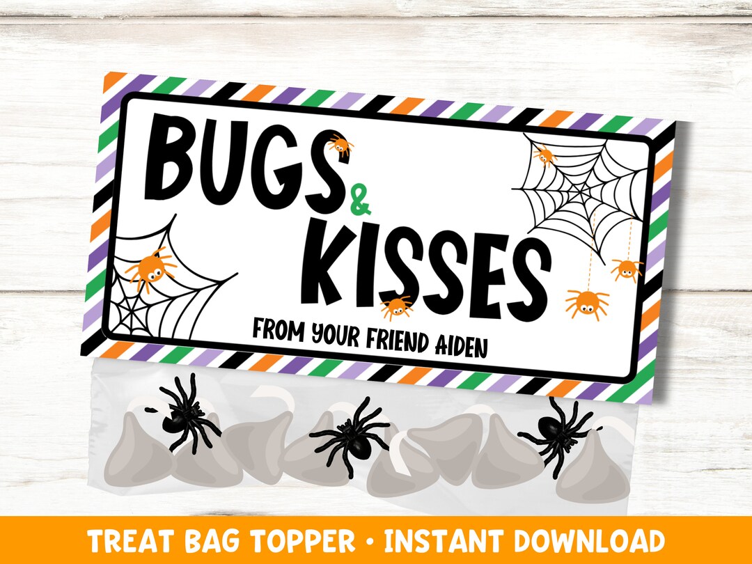 Halloween Bugs and Kisses Treat Bag Topper: Editable Favor Tags ...