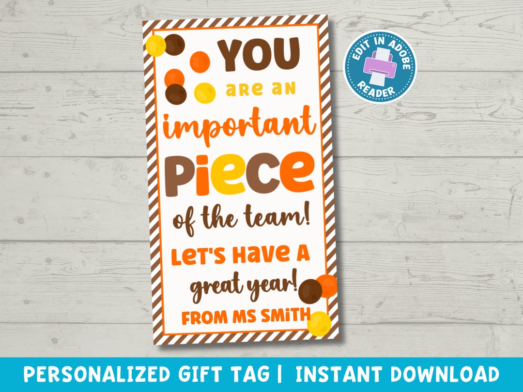Back to School Teacher Gift Tag | Piece of the Team Candy Gift Tag ...
