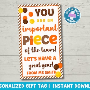 Back to School Teacher Gift Tag | Piece of the Team Candy Gift Tag ...